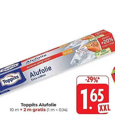 Toppits Alufolie 10 M + 2 M Gratis Angebot bei HIEBER - ProspektGuru.de