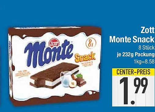 Zott Monte Snack 8 Stück Je 232G Packung Angebot bei E-Center ...