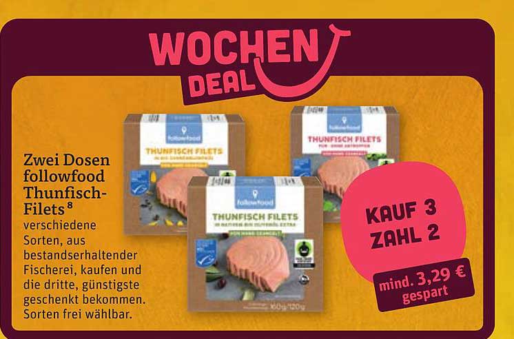 Zwei Dosen Followfood Thunfisch-Filets Angebot bei tegut - ProspektGuru.de