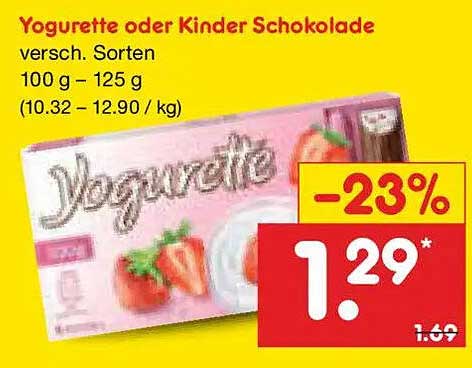 Yogurette Oder Kinder Schokolade Versch. Sorten Angebot bei Netto ...