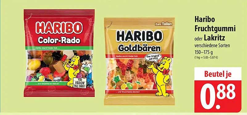 Haribo Fruchtgummi Oder Lakritz Verschiedene Sorten 150–175 G Angebot ...