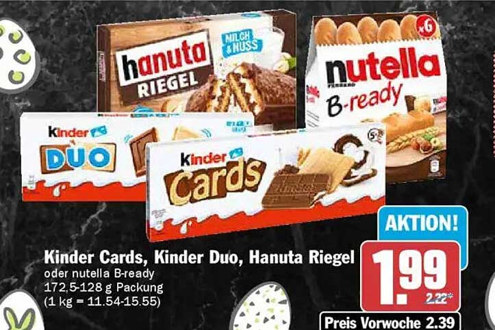 Kinder Cards, Kinder Duo, Hanuta Riegel Oder Nutella B-Ready 172,5-128 ...