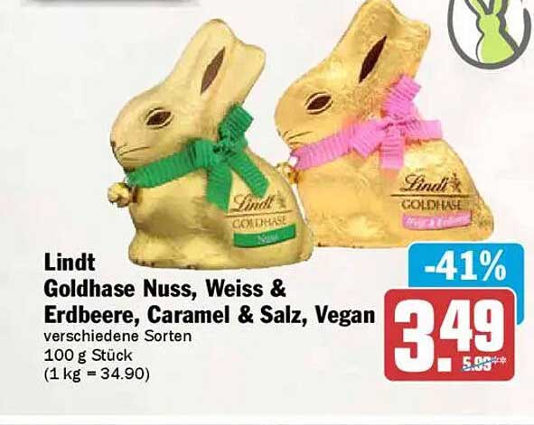 Lindt Goldhase Nuss, Weiss & Erdbeere, Caramel & Salz, Vegan ...
