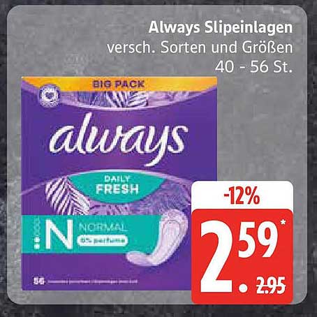 Always Slipeinlagen – Verschiedene Sorten Und Größen 40 – 56 St ...