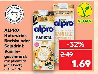 Alpro Haferdrink Barista Oder Sojadrink Vanillegeschmack Angebot bei Kaufland