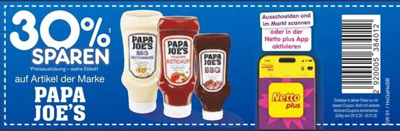 30% Sparen Auf Artikel Der Marke Papa Joe's Angebot bei Netto Marken ...