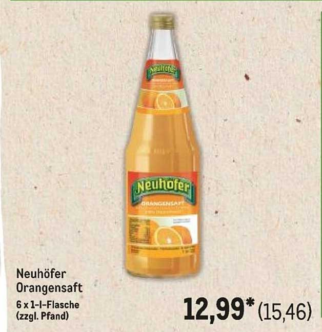 Neuhöfer Orangensaft 6 X 1 L-Flasche (Zzgl. Pfand) Angebot bei METRO ...