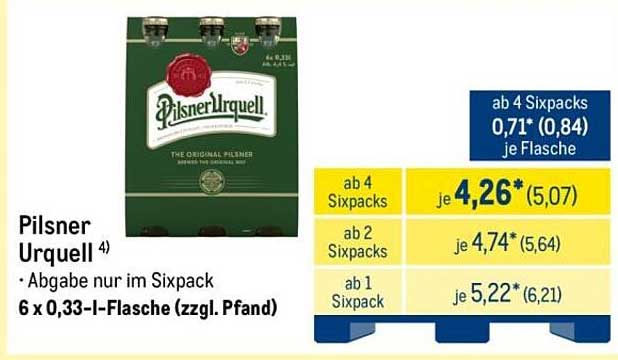 Pilsner Urquell 20 X 0,5-L-Mw-Flasche Angebot bei Selgros - ProspektGuru.de