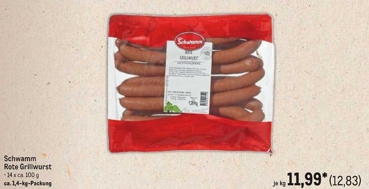 Schwamm Rote Grillwurst 14 X Ca. 100 G Angebot bei METRO - ProspektGuru.de