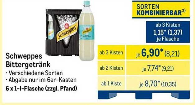 Schweppes Bittergetränk 6 X 1-L-Flasche (Zzgl. Pfand) Angebot bei METRO ...