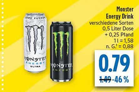 Monster Energy Drink Verschiedene Sorten 0,5 Liter Dose Angebot bei ...