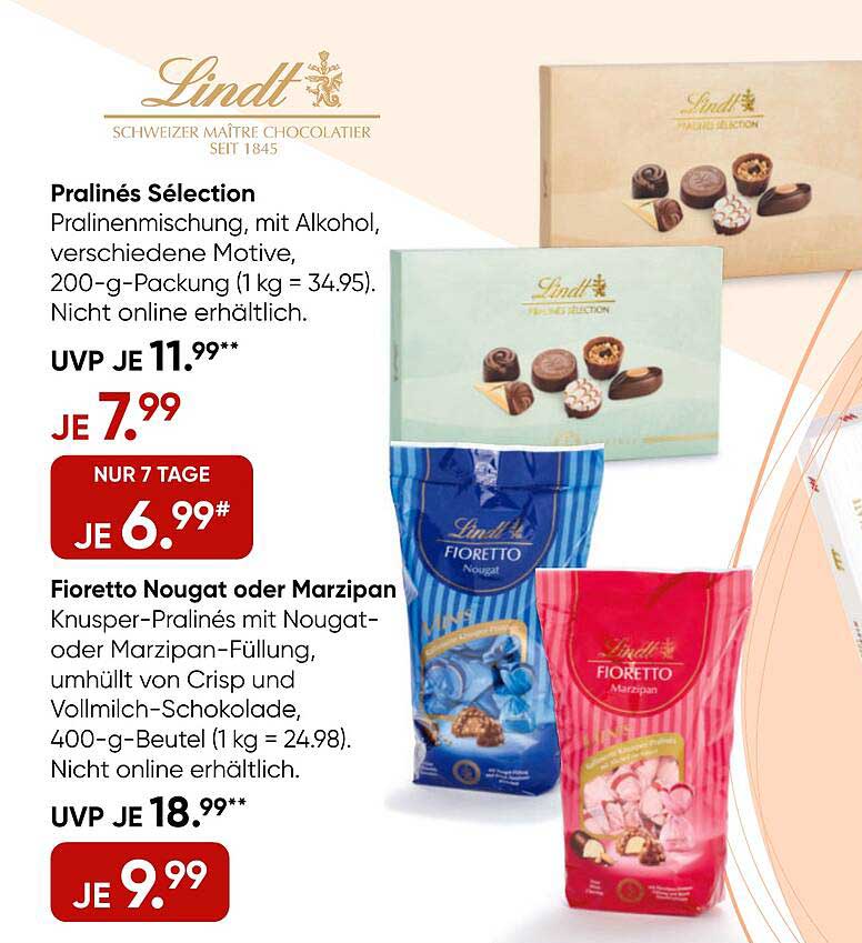 Lindt Pralinés Sélection Und Fioretto Nougat Oder Marzipan Angebot bei ...