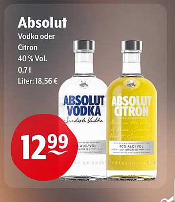 Absolut Vodka Oder Citron Angebot bei Getränke Hoffmann