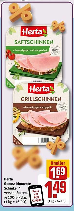 Herta Genuss Momente Schinken Angebot bei REWE Center - ProspektGuru.de