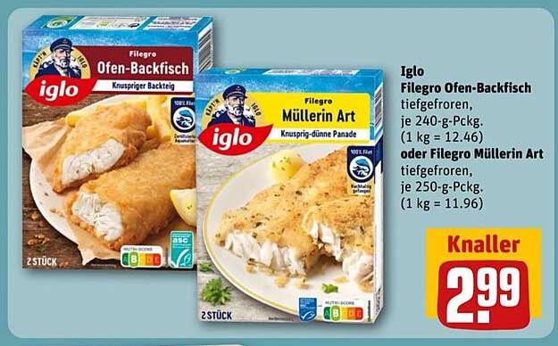 Iglo Filegro Ofen-Backfisch Oder Filegro Müllerin Art Angebot bei REWE ...
