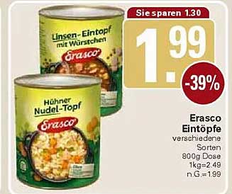 Erasco Eintöpfe Verschiedene Sorten Angebot bei WEZ - ProspektGuru.de