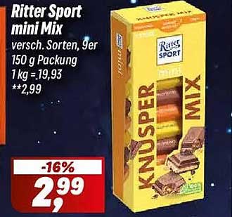 Ritter Sport Mini Mix, 150 G Packung Für 2,99 € Angebot bei Simmel ...