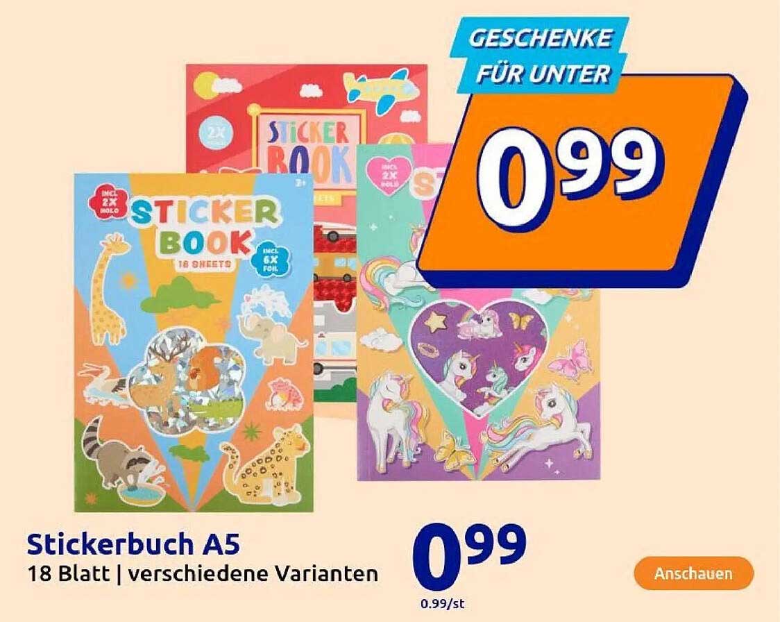 Stickerbuch A5 | 18 Blatt | Verschiedene Varianten Angebot bei Action ...