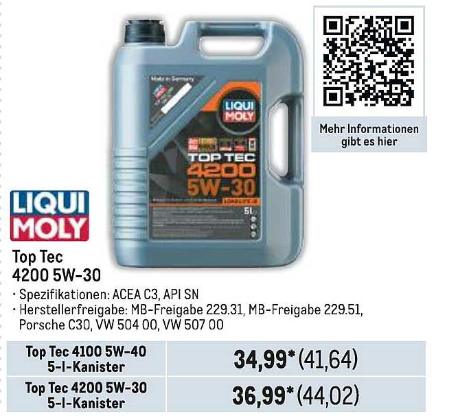 Top Tec 4200 5W-30 Angebot bei METRO - ProspektGuru.de