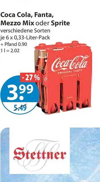 Coca Cola, Fanta, Mezzo Mix Oder Sprite – 6 X 0,33-Liter-Pack Angebot ...