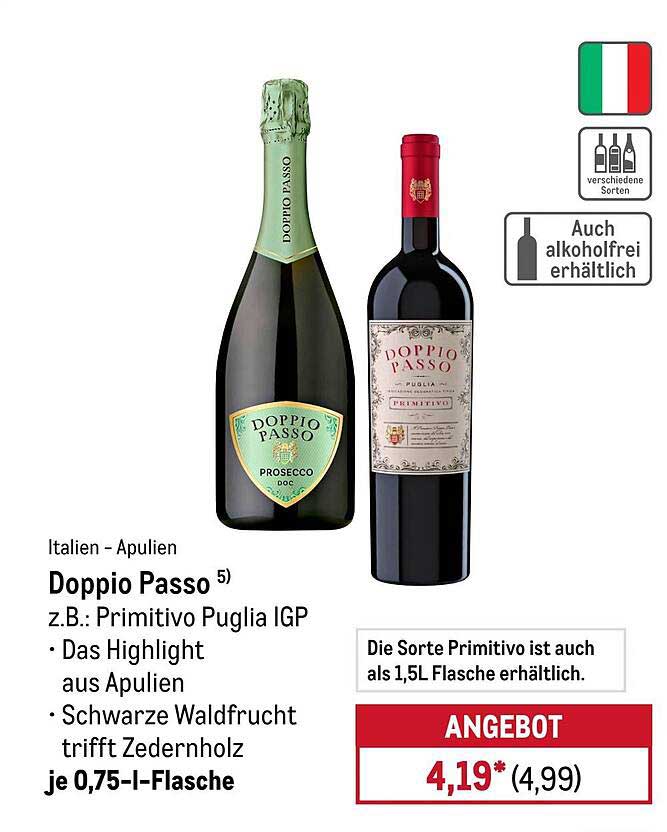 Doppio Passo Primitivo Puglia Igp 0,75 L-Flasche Angebot bei METRO ...