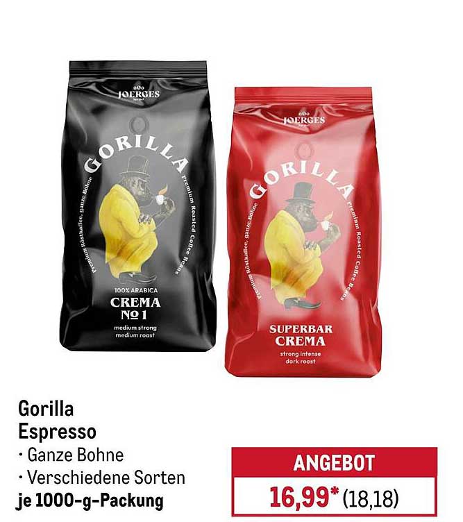 Gorilla Espresso – Ganze Bohne In Verschiedenen Sorten Angebot bei ...