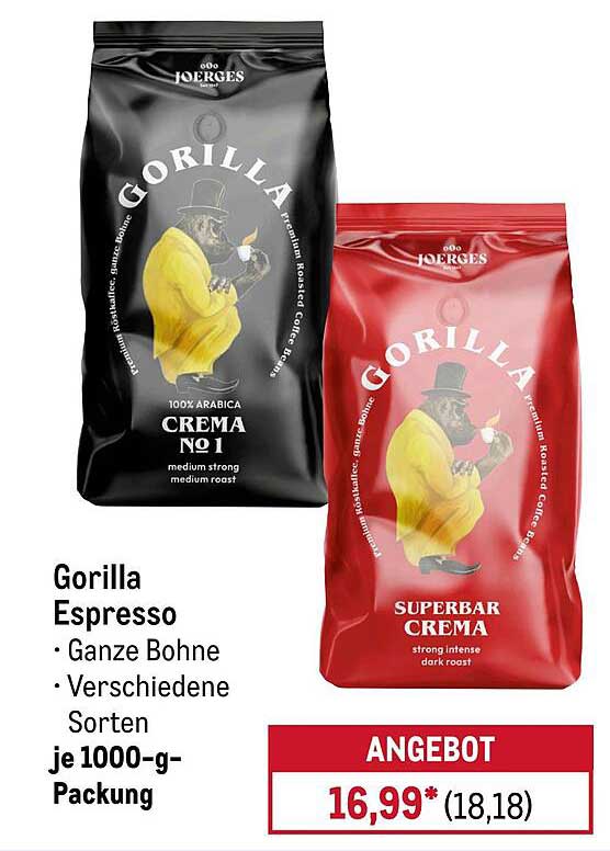 Gorilla Espresso - Ganze Bohne, Verschiedene Sorten Angebot bei METRO ...