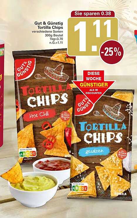 Gut & Günstig Tortilla Chips Verschiedene Sorten 300 G Packung Angebot ...