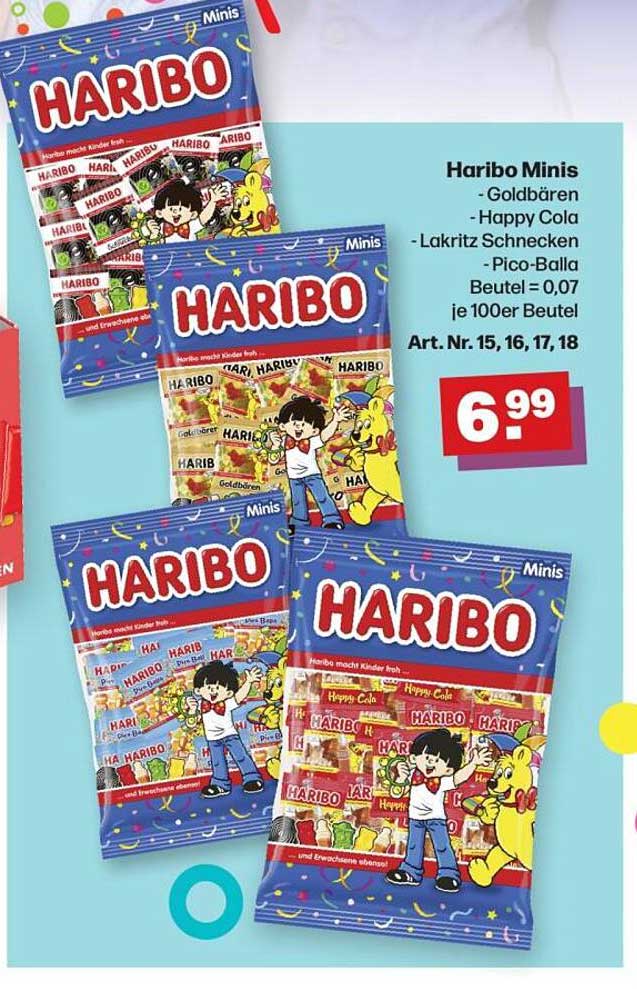 Haribo Minis - Goldbären, Happy Cola, Lakritz Schnecken Und Pico-Balla ...