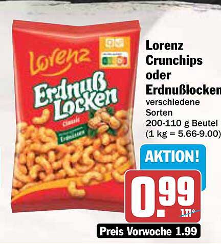 Lorenz Crunchips Oder Erdnusslocken Verschiedene Sorten 200-110 G ...