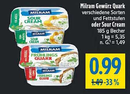 Milram Gewürz Quark Verschiedene Sorten Und Fettstufen Oder Sour Cream ...