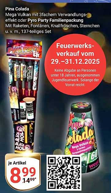 Pina Colada Mega Vulkan Mit 3-Fachem Verwandlungseffekt Oder Pyro Party ...
