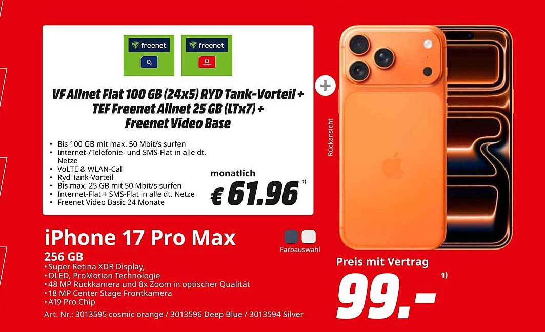 Iphone 17 Pro Max 256 Gb Angebot bei MediaMarkt - ProspektGuru.de