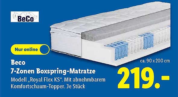 Beco 7-Zonen Boxspring-Matratze Modell „Royal Flex Ks“ Angebot bei Lidl