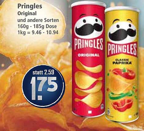 Pringles Original Und Andere Sorten 160G - 185G Dose Angebot bei K+K ...