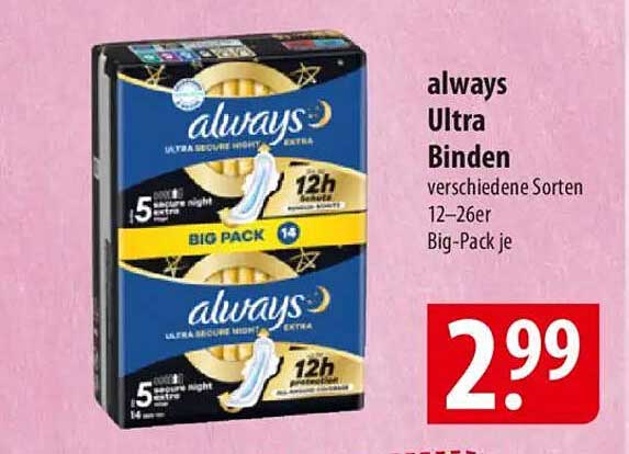 Always Ultra Binden - Big Pack 14 Mit Verschiedenen Sorten Angebot bei ...