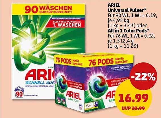 Ariel Universal Pulver Und All In 1 Color Pods Angebot bei Penny ...