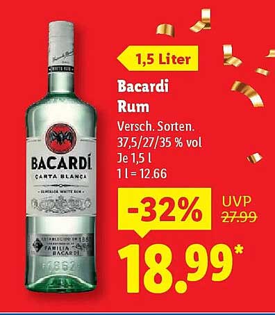 Bacardi Rum 1,5 Liter - Carta Blanca Angebot bei Lidl - ProspektGuru.de