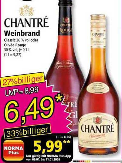 Chantré Weinbrand Classic 36 % Vol Oder Cuvée Rouge 30 % Vol, 0,7 L ...