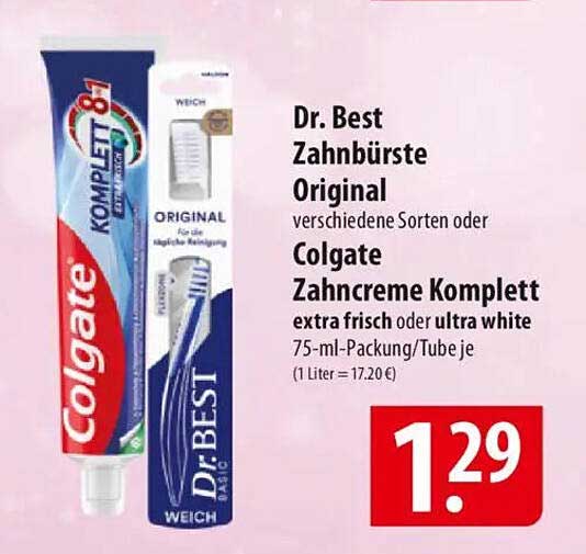 Dr. Best Zahnbürste Original Oder Colgate Zahnpasta Komplett 75 Ml ...