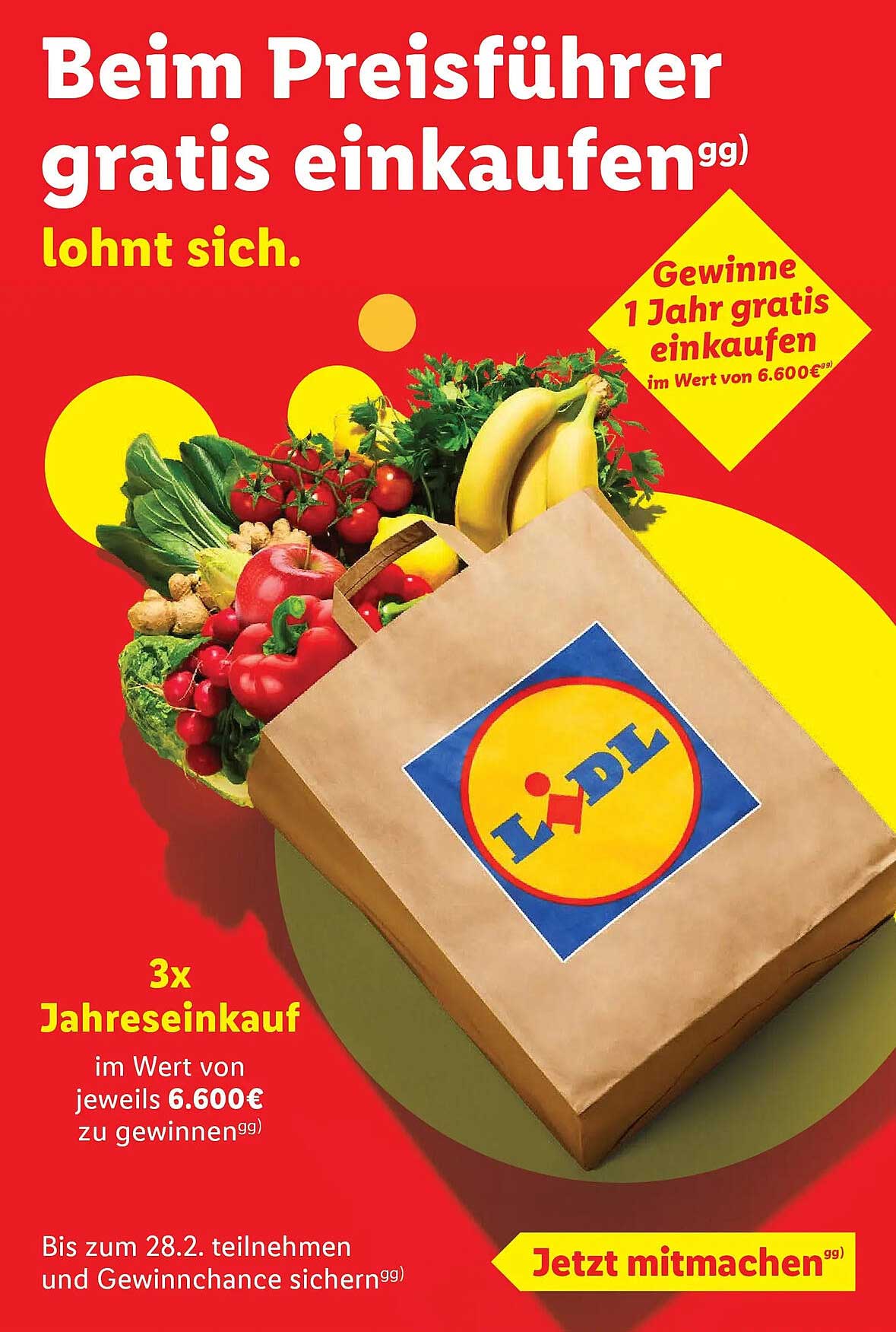 Gewinne 1 Jahr Gratis Einkaufen Im Wert Von 6.600€ Angebot bei Lidl ...