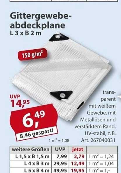 Abdeckplane L 3 X B 2 M Angebot bei Sonderpreis Baumarkt - ProspektGuru.de