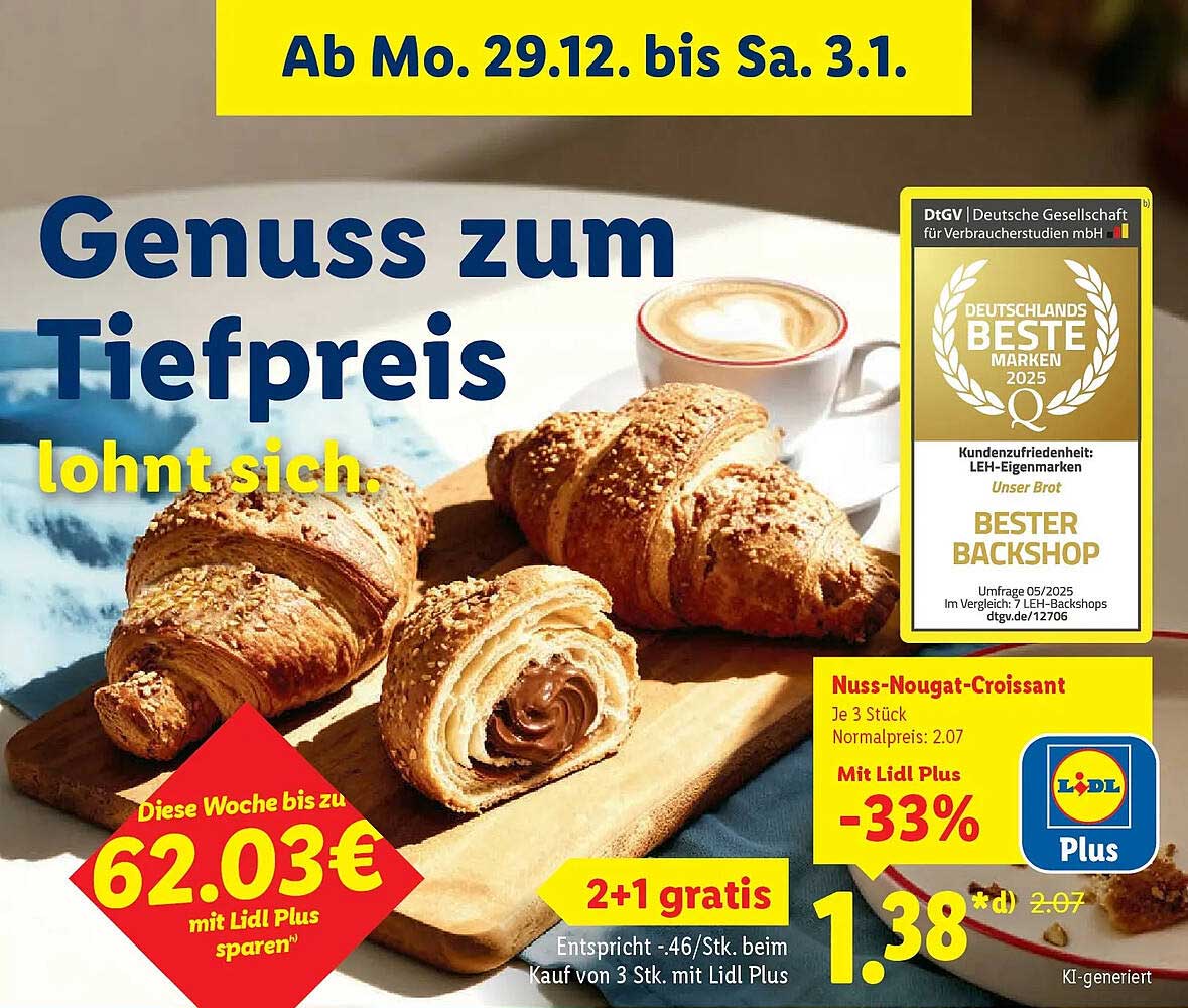 Nuss-Nougat-Croissant 3 Stück Angebot bei Lidl - ProspektGuru.de