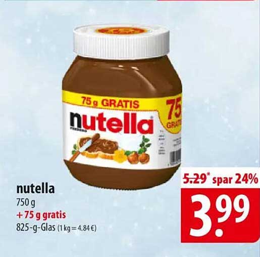 Nutella 750 G + 75 G Gratis Angebot bei Famila Nord Ost - ProspektGuru.de