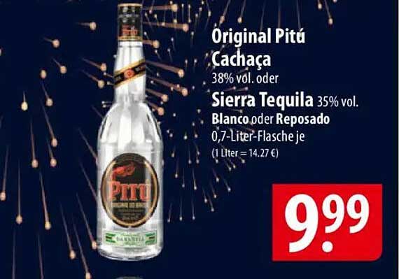 Original Pitú Cachaça Oder Sierra Tequila 0,7-Liter-Flasche Für 9,99 ...