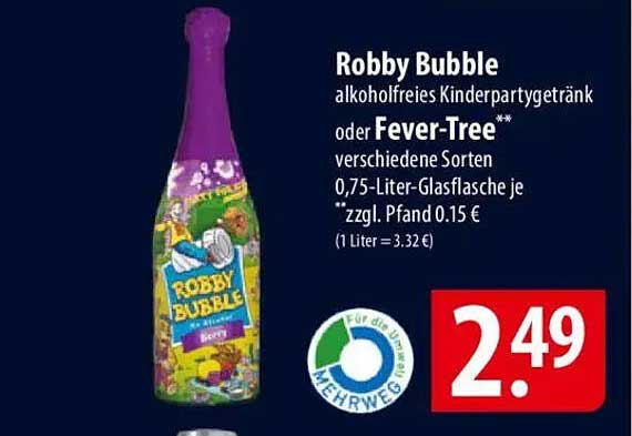 Robby Bubble Alkoholfreies Kinderpartygetränk Oder Fever-Tree In ...