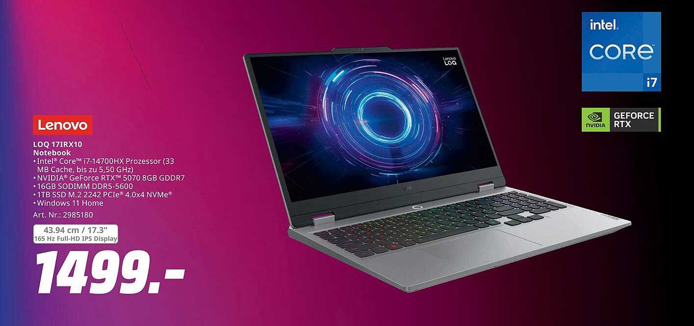 Lenovo Loq 17Irx10 Notebook Angebot bei MediaMarkt - ProspektGuru.de