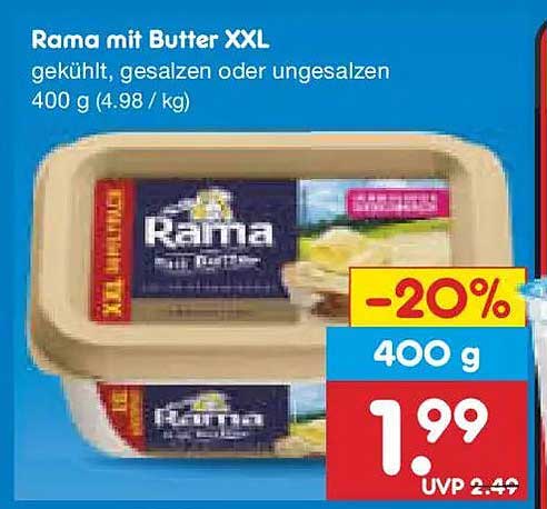 Rama Mit Butter Xxl, Gekühlt, Gesalzen Oder Ungesalzen 400 G Angebot ...