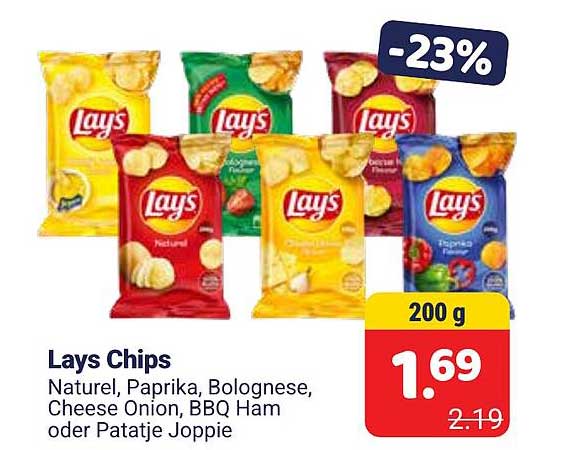 Lays Chips Naturel, Paprika, Bolognese, Cheese Onion, Bbq Ham Oder ...