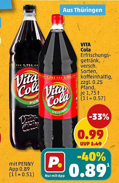 Vita Cola Erfrischungsgetränk, Versch. Sorten, Koffeinhaltig, Je 1,75 L ...
